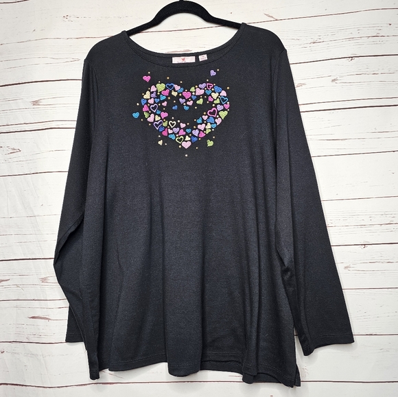 Quacker Factory | Tops | Quacker Factory Black Long Sleeve Top With ...